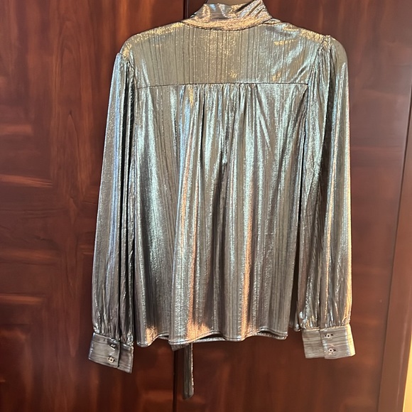 Sen | Tops | Sen Shiny Silver Blouse With Bow Detail New With Tags ...